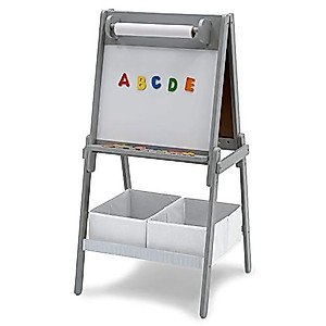 Delta Children Chelsea Double-Sided Storage Easel with Paper Roll and Magnets -Ideal for Arts & Crafts, Drawing, Homeschooling and More - Greenguard Gold Certified, Light Grey/White