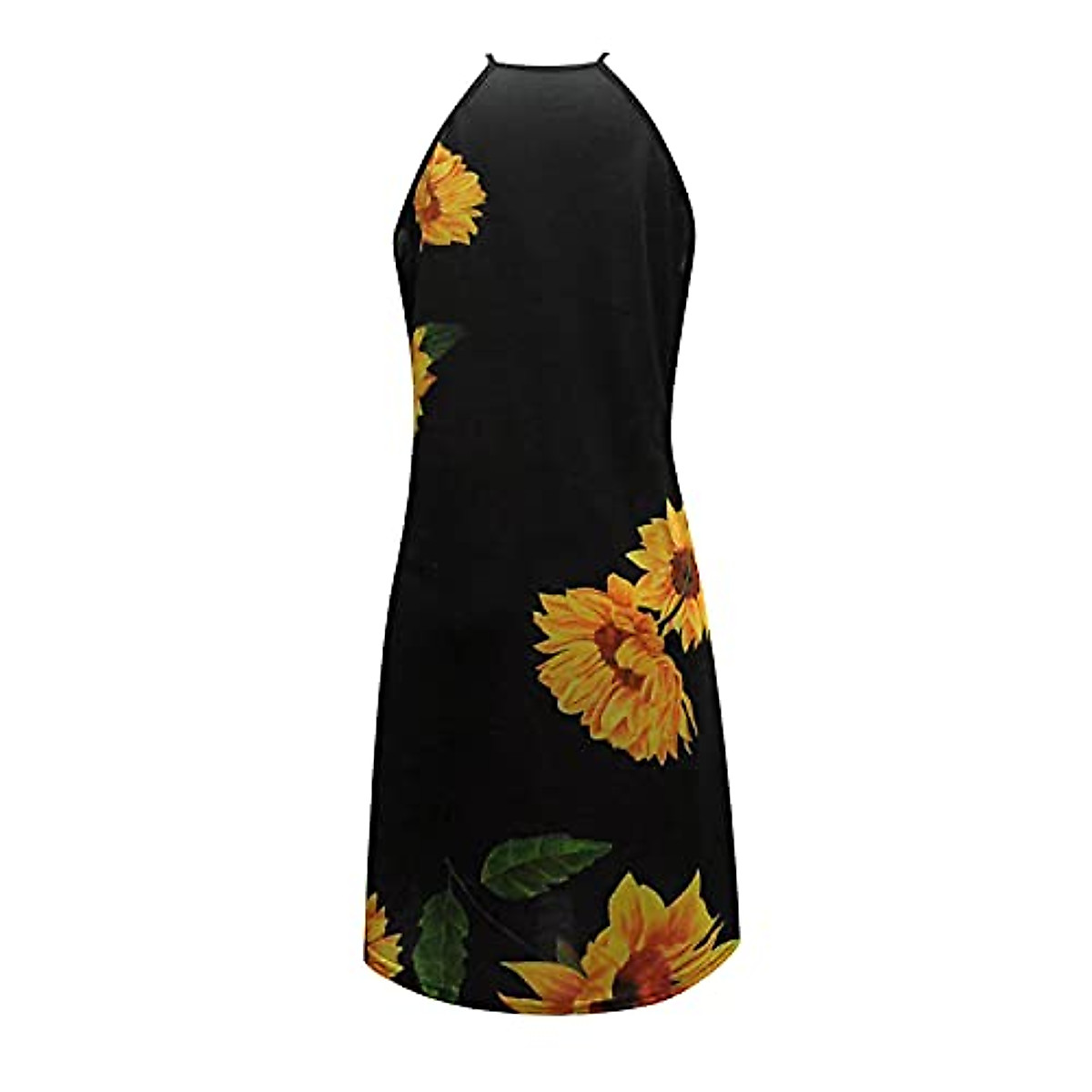 WYTong Women's Cocktail Dresses Fashion Sexy Sunflower Flower Print Dresses Sleeveless Round Neck Casual Dress(Yellow-A,Small)