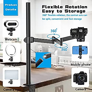Heavy Desktop Overhead Camera Mount Rig Stand, Top Down DSLR Photography Holder with Flexible Arm and 360° Ball Head, Adjustable Height and Length for Ring Light/Video Camera/Webcam/Panel Light