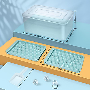 Round Ice Cube Tray with Lid & Bin Ice Ball Maker Mold for Freezer with Container Mini Circle Ice Cube Tray Making 66PCS Sphere Ice Chilling Cocktail Whiskey Tea Coffee 2 Trays 1 ice Bucket & Scoop