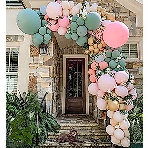 sherpaa Sage Green Pink Balloon Garland Arch Kit, Baby Pink Blush Gold Metallic Latex Balloons, 18 inch Big Sage Green and pink Balloon for Wedding Bride Baby Shower Birthday Evening Decor