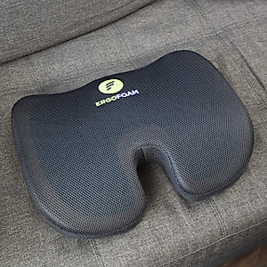 ErgoFoam Seat Cushion for Office Chair - Memory Foam Cooling Gel Coccyx Cushion for Tailbone Pain - Tailbone Cushion - Sciatica Pillow for Sitting (Black)