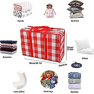 Evealyn Extra Large Moving Storage Bags 100L, Woven bag Waterproof with Zippers Heavy Organizer Totes Storage Bags for Travelling,College Carrying ,Moving,Camping Home Storage Sorting Bag (Red)