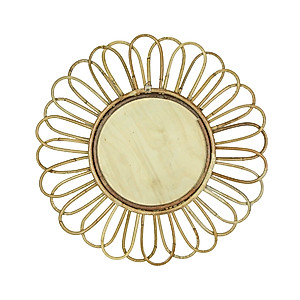 Things2Die4 Natural Willow Wicker Framed Geometric Design Wall Mirror 22 Inch Diameter, Brown, One Size