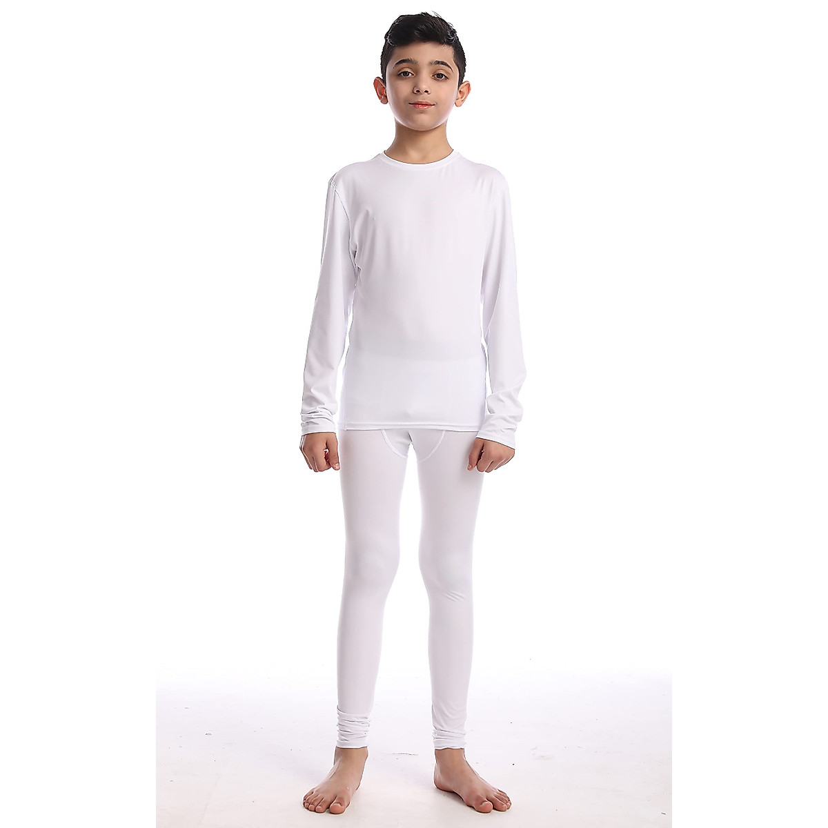 CVVTEE Boys Athletic Base Layer Compression Underwear Set 2pcs Thermal Long John for Kids (10(Height:51.18"-55.12"), White)