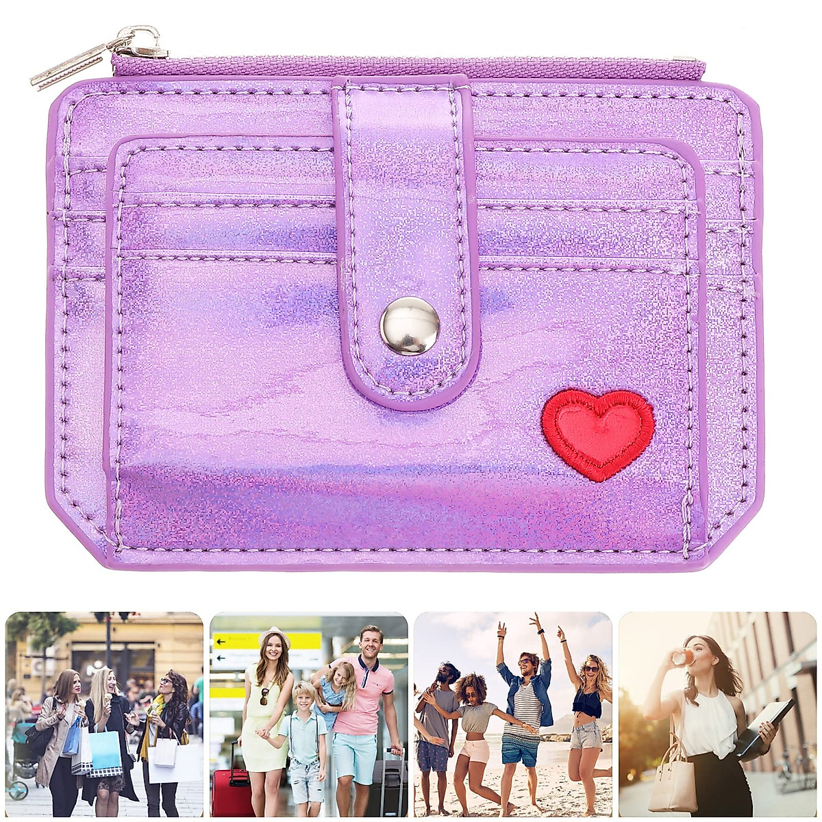 TENDYCOCO Money Clip with ID Window Hologram Card Holder Slim Coin Wallet for Women Girls