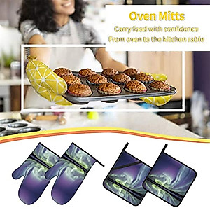Aurora Printed Oven Mitts and Pot Holders Sets (4-Piece Set) with Durable Heat Resistant for Baking Cooking