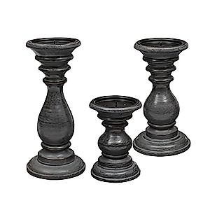 Candle Holder Stand Wooden, Candalbras, Candle Holders, Unity Candle Holders, Rounded Turned Colums, Country Style Idle Gift for Wedding, Party, Home, Spa - 10,8,6 Inch Set of 3 Grey Wash