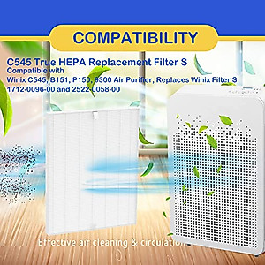 C545 True HEPA Replacement Filter S Compatible with Winix C545, B151, P150, 9300 Air Cleaner Purifier, Replaces Winix Filter S 1712-0096-00 and 2522-0058-00, 5 Pack H13 Filters