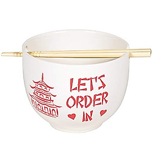 Enesco Our Name is Mud Let's Order in Ramen Bowl and Chopsticks Set, 5.25 Inch, Red and White