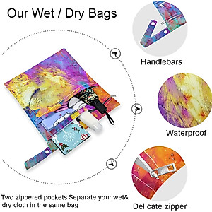 visesunny Abstract Lion Face Animal 2Pcs Wet Bag with Zippered Pockets Washable Reusable Roomy Diaper Bag for Travel,Beach,Daycare,Stroller,Diapers,Dirty Gym Clothes,Wet Swimsuits,Toiletries