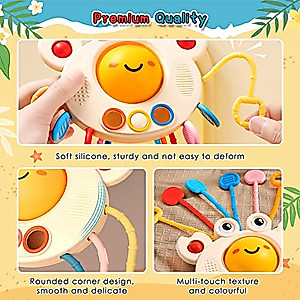 Vrbort Montessori Sensory Toys for Babies, Silicone Pull String for Toddlers 18 Months+, 1-3 Years Old Baby Travel and Teething Toys, Gift for Kids Crab Shape