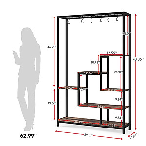 Tribesigns 5-Tier Tall Indoor Plant Stand, 70.9 inches Large Metal Plant Shelf with 6PC S Hanging Hooks, Multi-Purpose Flower Bonsai Pots Display Rack for Indoor, Garden, Balcony, Living Room