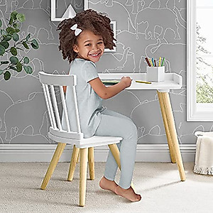 Delta Children Essex Kids' Desk & Chair Set-Greenguard Gold Certified-Ideal for Arts & Crafts, Snack Time, Studying-for Ages 4 Years+, Bianca White/Natural