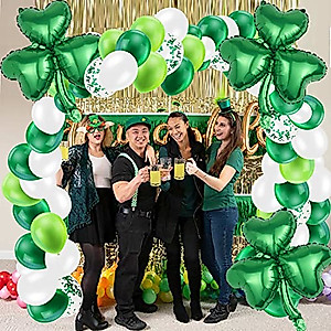 Littleloverly 119pcs St. Patrick's Day Shamrock Balloons Arch Garland Kit - Lucky Irish Shamrock Clover Foil Balloon for Irish Festival Party Decoration