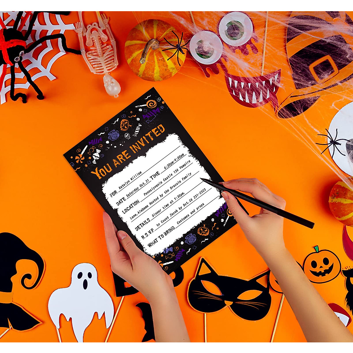 PETCEE Halloween Party Invitations with Envelopes 5"x7" Halloween Invitations Card for Kids Adults 12pcs Halloween Party Supplies for Costume Birthday Scary Spooky Haunted House Pumpkin Theme