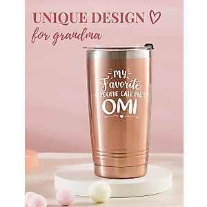 Onebttl Omi Gifts for Grandma, Insulated Stainless Steel Wine Tumbler with Lid, For Grandma on Birthday, Mother’s Day, Christmas gifts, Rose Gold, (20 oz) My favorite people call me Omi