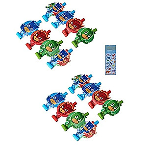 Amscan PJ Masks Birthday Party Supplies Bundle includes Party Blowouts - 16 Count and 1 Dinsaur Sticker Sheet