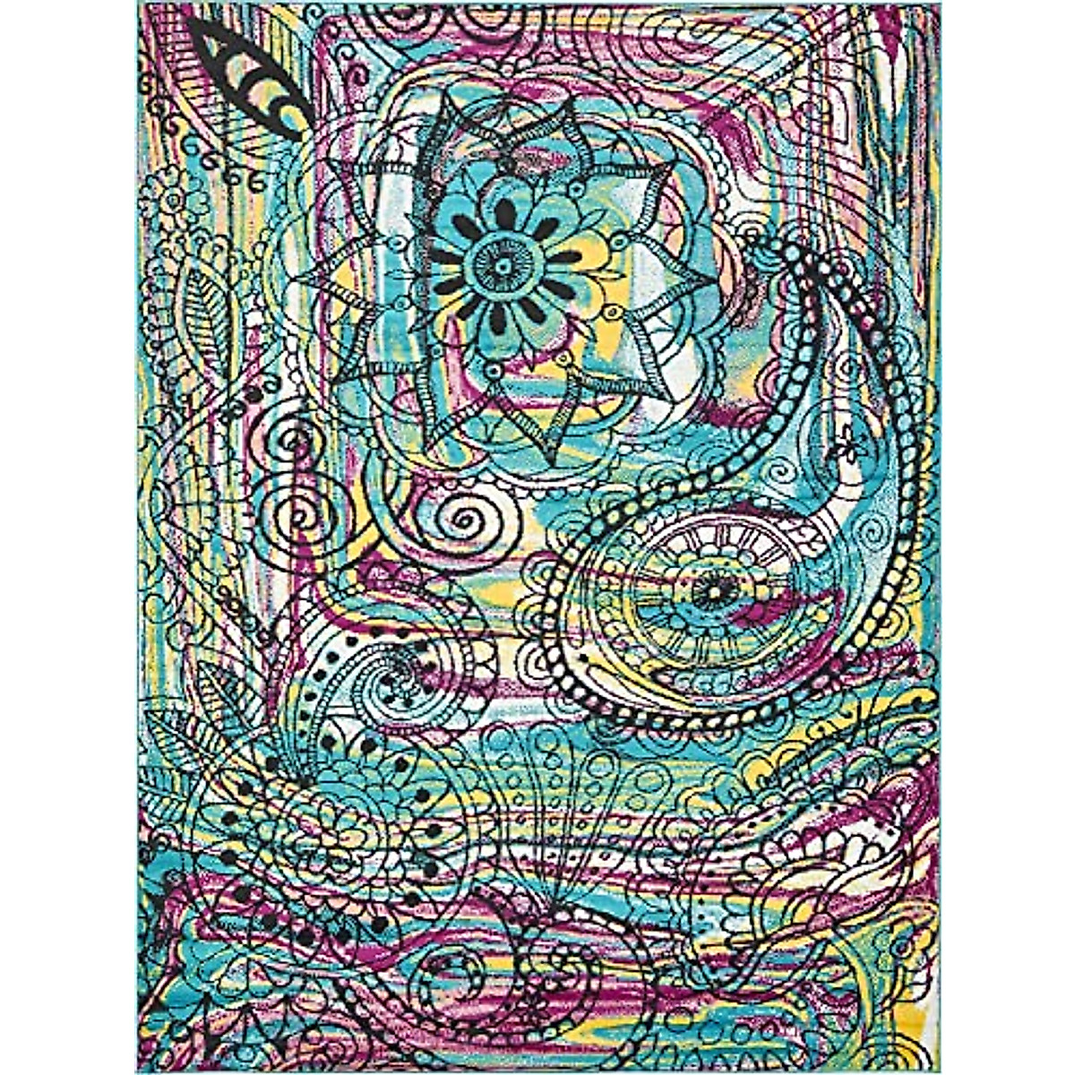 Unique Loom Metro Collection Modern Abstract Henna Floral Area Rug, 9 x 12 ft, Black/Ivory