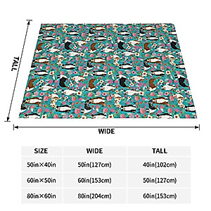 Australian Shepherd Dogs Flowers Throw Blanket Warm Ultra-Soft Micro Fleece Blanket for Bed Couch Living Room