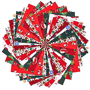 Tatuo 30 Pieces Christmas Cotton Fabric Square 10 x 10 Inch Printed Precut Floral Fabric Bundle Patchwork Fabric Scrap Christmas Material for Christmas DIY Craft Sewing Quilting