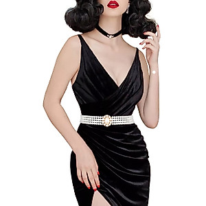 Barry.Wang Pearl Belts Women Wedding Dress Belt Sash Flowers White Waist Chain Elastic