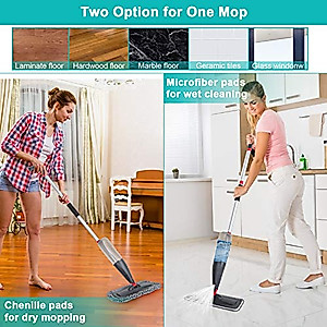 Spray Mop for Floor Cleaning with 3pcs Washable Pads - Wet Dry Microfiber Mop with 800 ml Refillable Bottle for Kitchen Wood Floor Hardwood Laminate Ceramic Tiles Floor Dust Cleaning