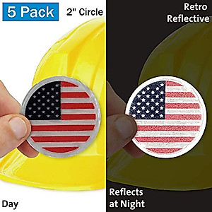 SmartSign "US Flag" Pack of 5 Hard Hat Labels | Retro-Reflective, 2" Circle