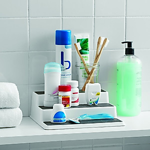 Copco Non-Skid 2 Tier Turntable, 12-Inch, White/Gray & Non-Skid 3-Tier Spice Pantry Kitchen Cabinet Organizer, 10-Inch, White/Gray