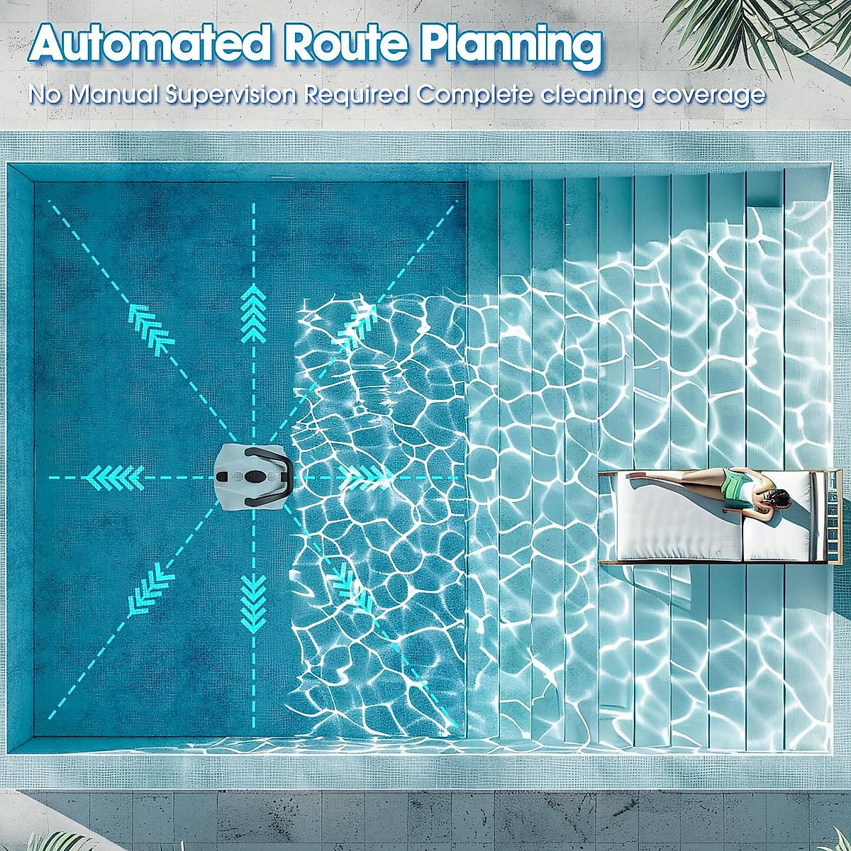 Robotic Pool Cleaner,Up to 1076 Sq.ft,Lasts 130 Mins,SYANSPAN Cordless Pool Vacuum for Above Ground Pool,Powerful Suction Dual-Drive Motors,Pool Robot Vacuum Self-Parking Technology (130mins)