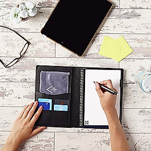 Genuine Leather Folio Cover Compatible with Rocketbook Everlast, Wave, Fusion, Panda | A5 Size Portfolio Organizer with Pen Loop | Fits Executive A5 Size Notebook 6" x 8" | Black