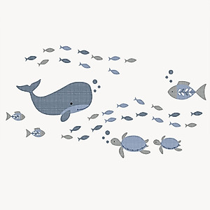 Levtex Baby - Boho Bay Crib Bed Set - Baby Nursery Set - Navy, Blue, Grey and White - Under The Sea - 5 Piece Set Includes Quilt, Two Fitted Sheets, Wall Decal & Skirt/Dust Ruffle