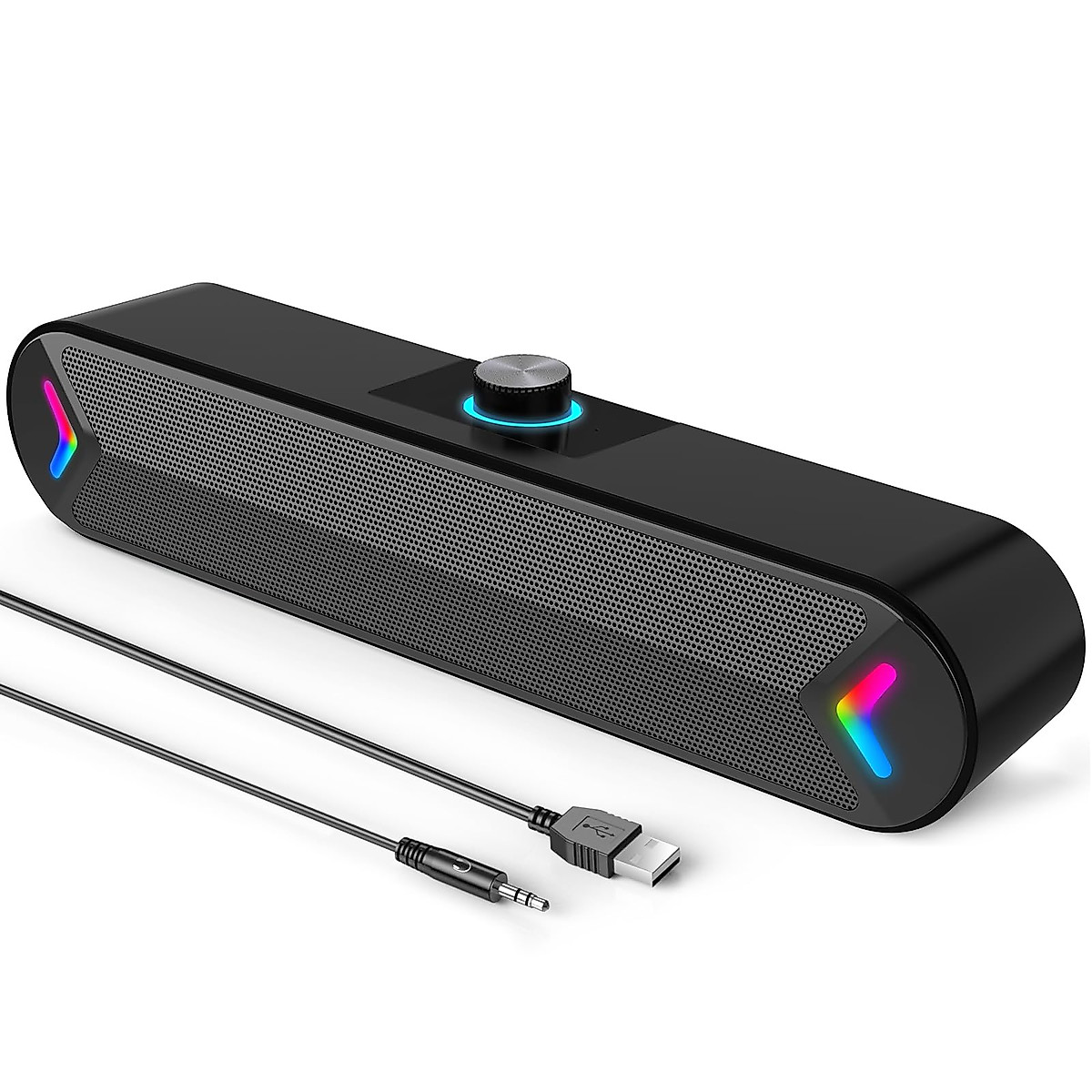 LENRUE Computer Speakers,Wired USB-Powered Sound-bar with 10W Stereo Sound for PC Desktop,Plug-n-Play (A39PRO /Black)