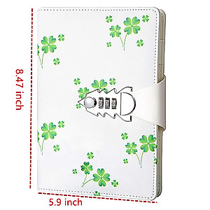 Sealei A5 PU Leather Journal with Lock Digital Password Notebook Locking Personal Diary Diary with Combination Lock (White)