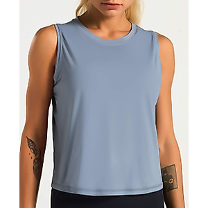 Dragon Fit Women Sleeveless Yoga Tops Workout Cool T-Shirt Running Short Tank Crop Tops (Blue, X-Small)