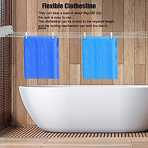 Spring Automatic Clothesline Drying Rack with Hooks, Perforated Installation Telescopic Retractable Clothesline, Can Bear a Load of About 8kg/282.2oz