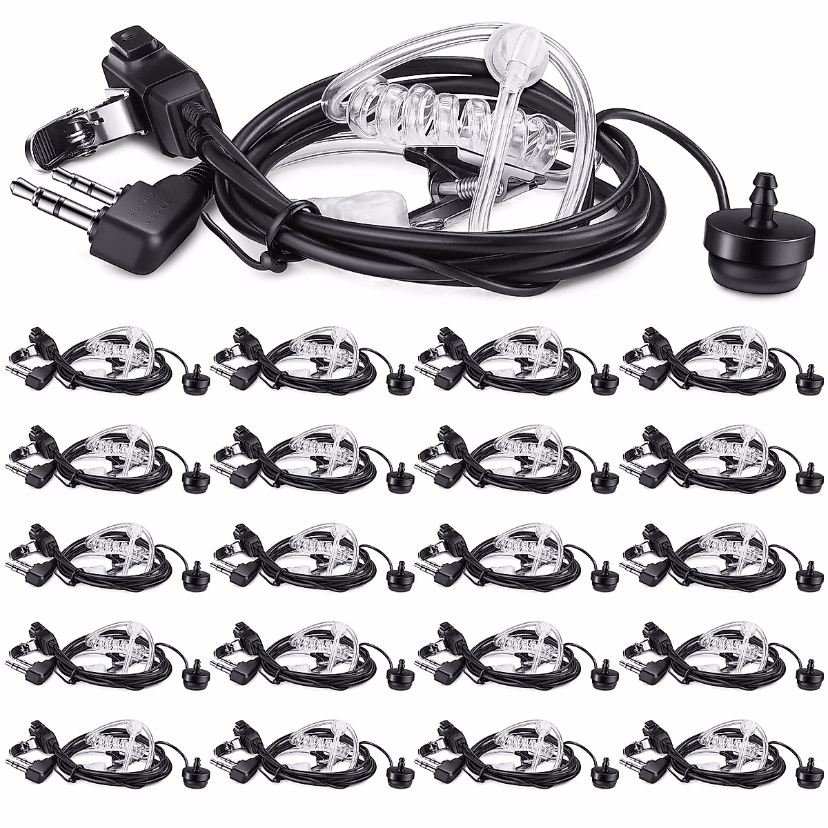 20 Pack Walkie Talkies Earpiece with Mic Radio 2 Pin Acoustic Tube Headset Earpiece Compatible with Baofeng UV-5R Retevis H-777 RT1 RT21 RT22 Arcshell AR-5 2 Way Radio