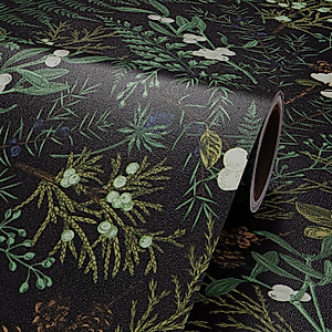 VaryPaper 17.7''x118'' Tropical Moss Leaf Peel and Stick Wallpaper Black Floral Self Adhesive Removable Contact Paper Decorative for Bedroom Walls Cabinets Shelves
