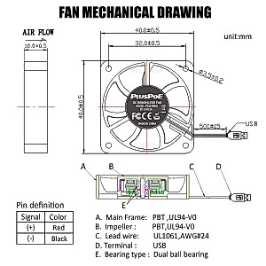 PLUSPOE 2-Pack 40mm x10mm DC 5V USB Brushless Cooling Fan, Dual Ball Bearing, Quiet Operation, 4010 Small Computer Fan