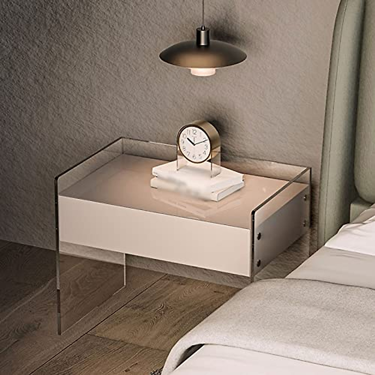 HIGOH Bedside Table Light Luxury Acrylic Nightstands Modern Minimalist Bedroom Furniture Creative Nordic Home Bedside Table Storage Side Cabinet (Color : Apricot-60cm)