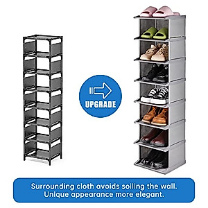 NiHome 8-Tier Narrow Shoe Rack - 12"x11"x48" Space-Saving Organizer for Home Closet, Hallway, Entryway, Bedroom and Living Room - Stackable and Free-Standing with Lightweight Fabric Design