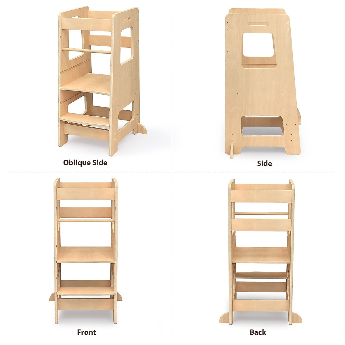 WOOD CITY Kitchen Step Stool for Kids and Toddlers with Safety Rail, Adjustable Height Step Stool Helper Standing Tower Learning Stool for Bathroom & Kitchen Counter