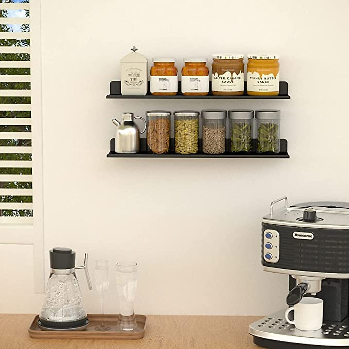 16" Metal Floating Shelves Wall Mounted Shelf, Floating Shelves Metal Ledge Shelves Hanging Wall Decor Shelf for Living Room, Bedroom, Bathroom, Kitchen,4 Pack