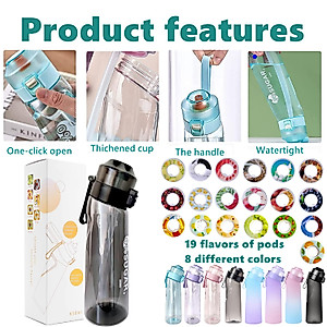 Air Water Bottle with 7 Flavor Pods, 650ML Fruit Fragrance Water Bottle, 0% Sugar Water Cup BPA Free, Sports Water Cup Suitable for Gym and Outdoor Sports (Black)
