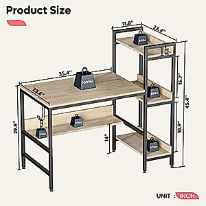 Bestier Computer Desk with Storage Shelves 47 Inch Ladder Writing Desk Bedroom Organization for Small Space Reversible Bookshelf and Under Desk Shelf (Oak)