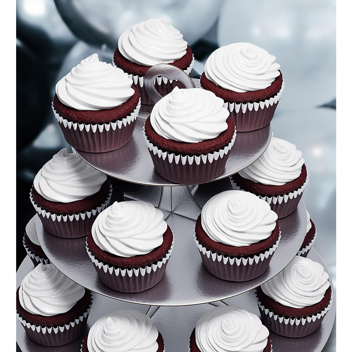 2 Set Cupcake Stand Tower 3 Tier, AUSOLEIL Black Tiered Cardboard Cupcake Display Stand, Round Stand Cupcake Dessert Holder Stand for Parties (Black)