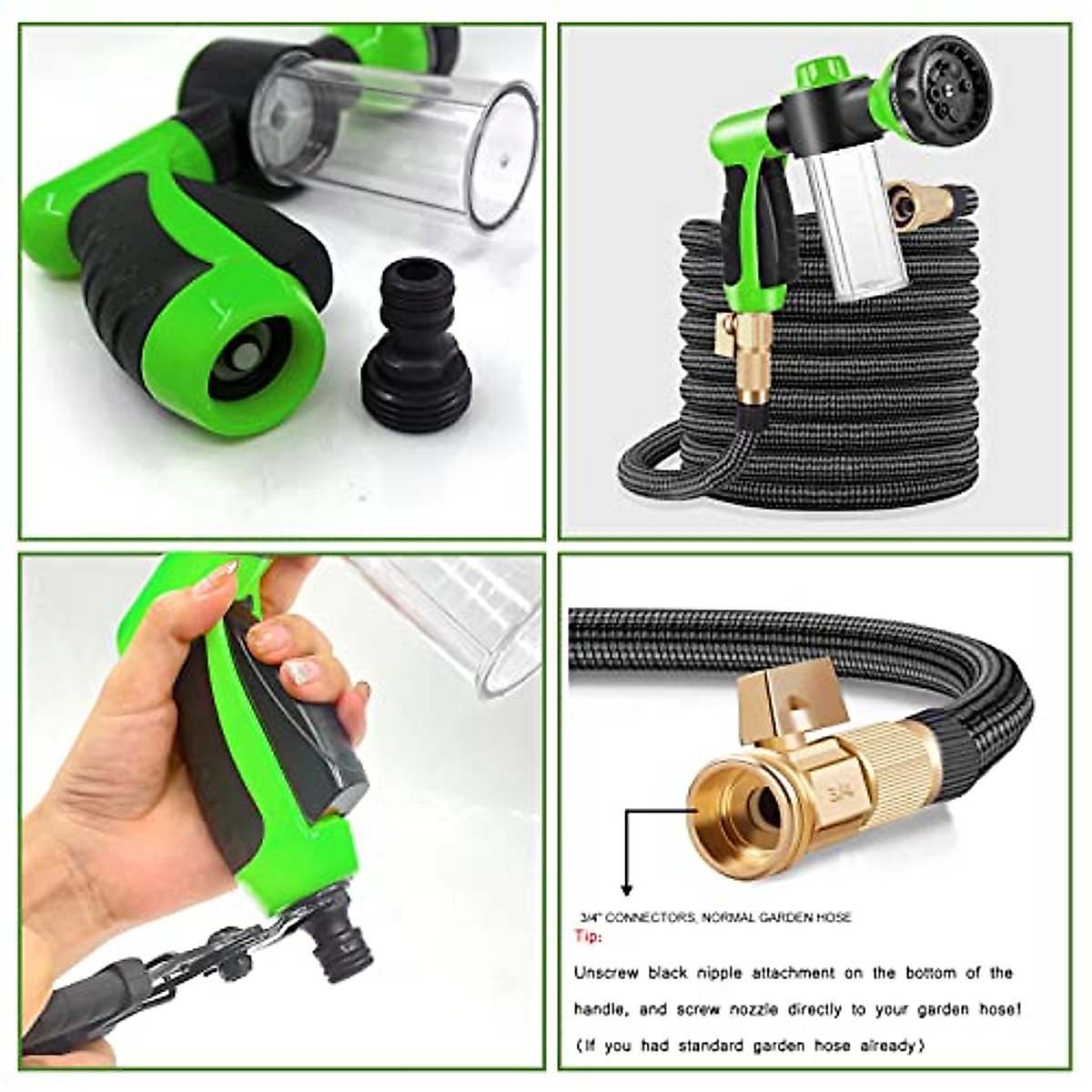 Pup Jet Wash Hose Nozzle Foam Sprayer Attachment Soap Dispenser Bottle Washing Shower Pet Bathing Tool for Dog Horse (green)