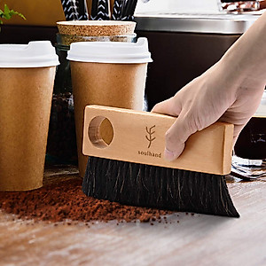 Soulhand Coffee Cleaning Brush Coffee Bar Brush Espresso Grinder Brush Tools Characteristic Hole Design Natural Boar Bristles Wooden Handle Cleaning Tools for Barista Home Kitchen