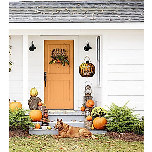 LERJIMUX Fall Sign Thanksgiving Door Hanger Pumpkin Spice And Everything Nice Sign Wooden Pumpkin Decor Hanging Porch Sign for Autumn Harvest Thanksgiving Farmhouse Wall Decoration