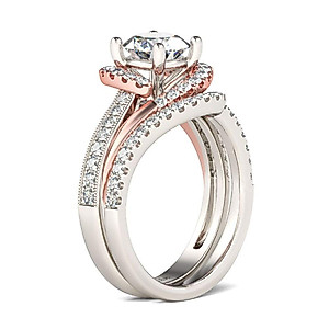 Jeulia Split Shank Halo Diamond Engagement Ring Sterling Silver CZ Wedding Set Round Cut Solitaire Bridal Set Promise Anniversary Rings with Jewelry Box (9.5)